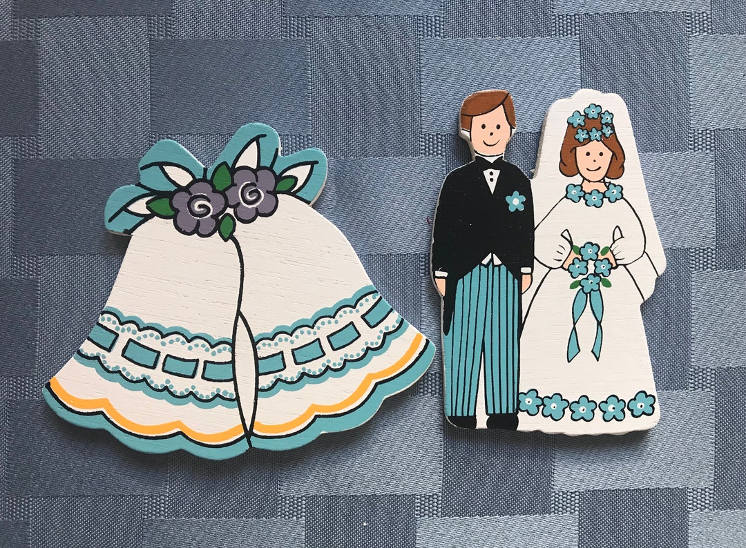 Retro Bride & Groom or Wedding Bells-flat Painted Wood-2-12 Pcs-great ...