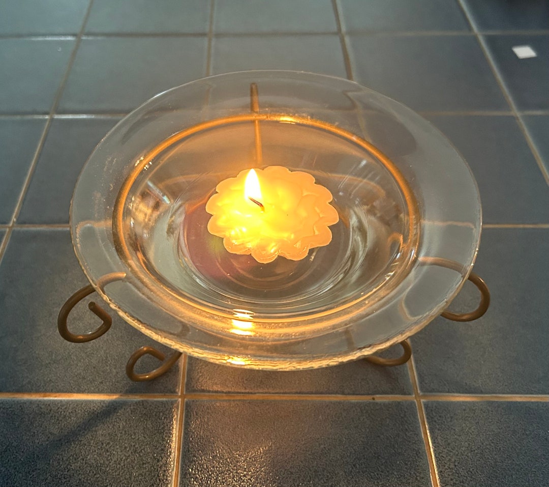 Floating Candle Centerpiece-metal Stand-glass Bowl & Floating Candle ...