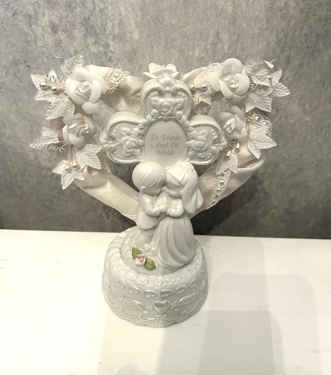 Precious Moments Cake Topper-ceramic W/ Fabric & Floral Heart-vintage ...
