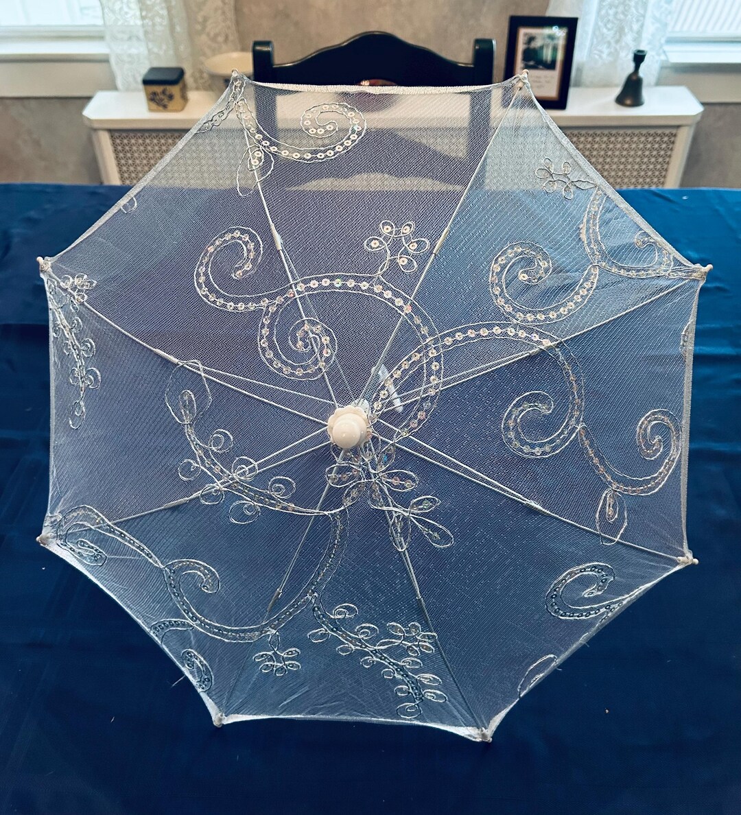 Small Gold & Silver Parasol-16" Tulle Parasol With Beads-sequins ...