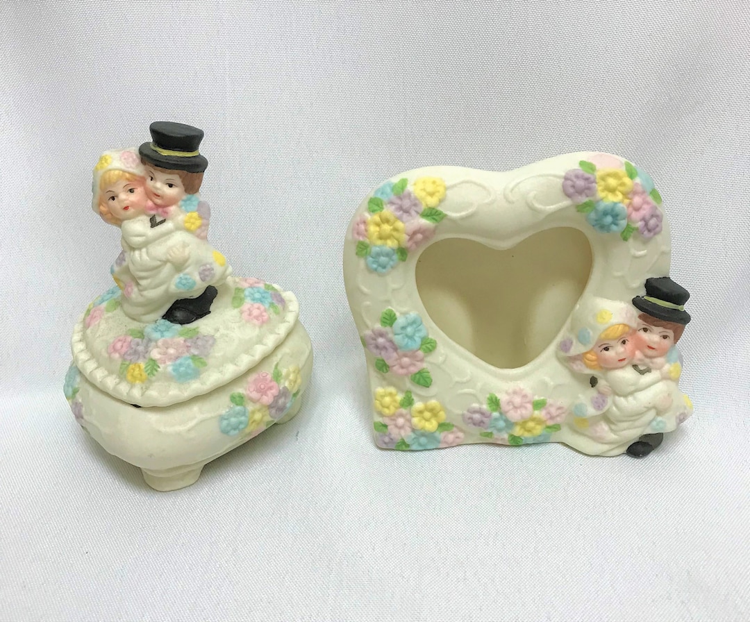 Bride & Groom Cake Topper Heart Box-cute Ceramic Jewelry/trinket Box ...