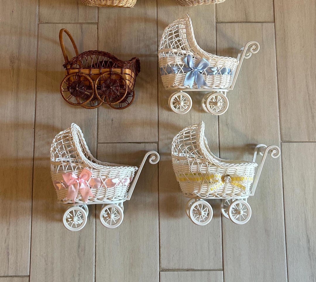 Wicker Carriages for Baby Showers-dolls-white Poly Wicker Carriage-blue ...