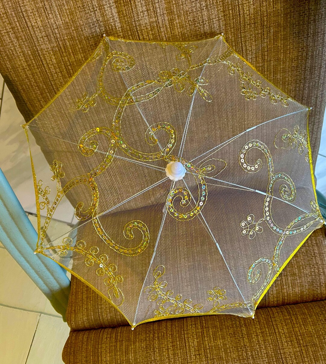 Small Gold & Silver Parasol-16 Tulle Parasol With Beads-sequins ...
