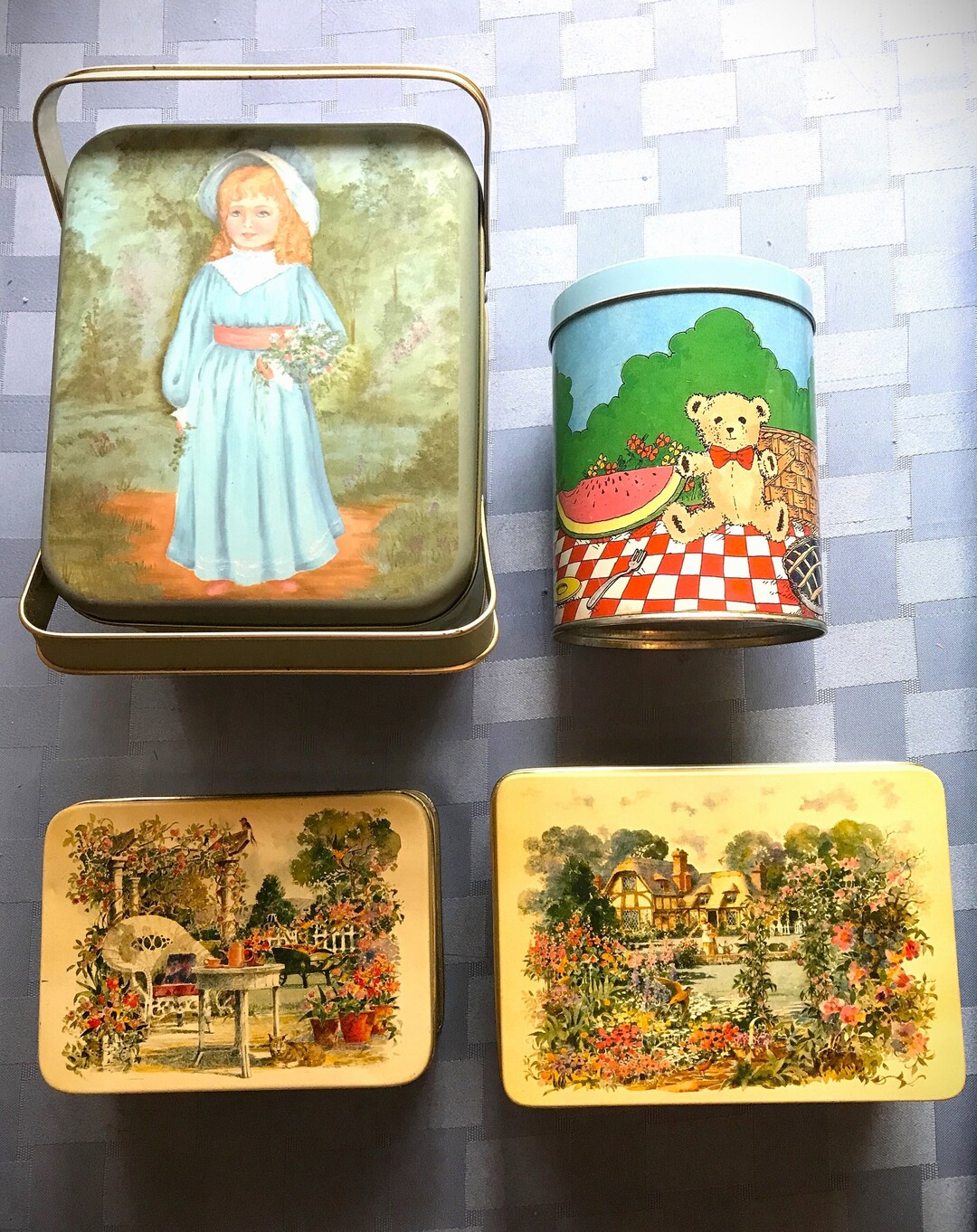 Vintage Tins From 90s-6 Styles-blue Girl-garden Scenes-midwest ...