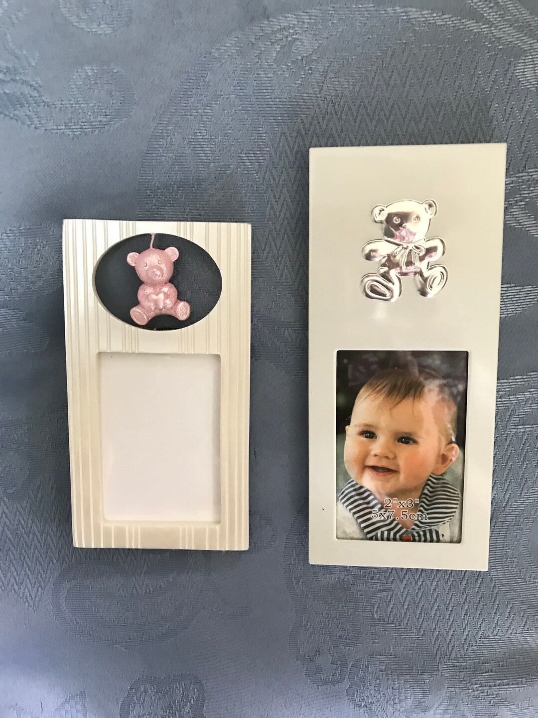 Baby Teddy Bear Frames 2 Styles-baby Shower Favors-all Silver & White ...