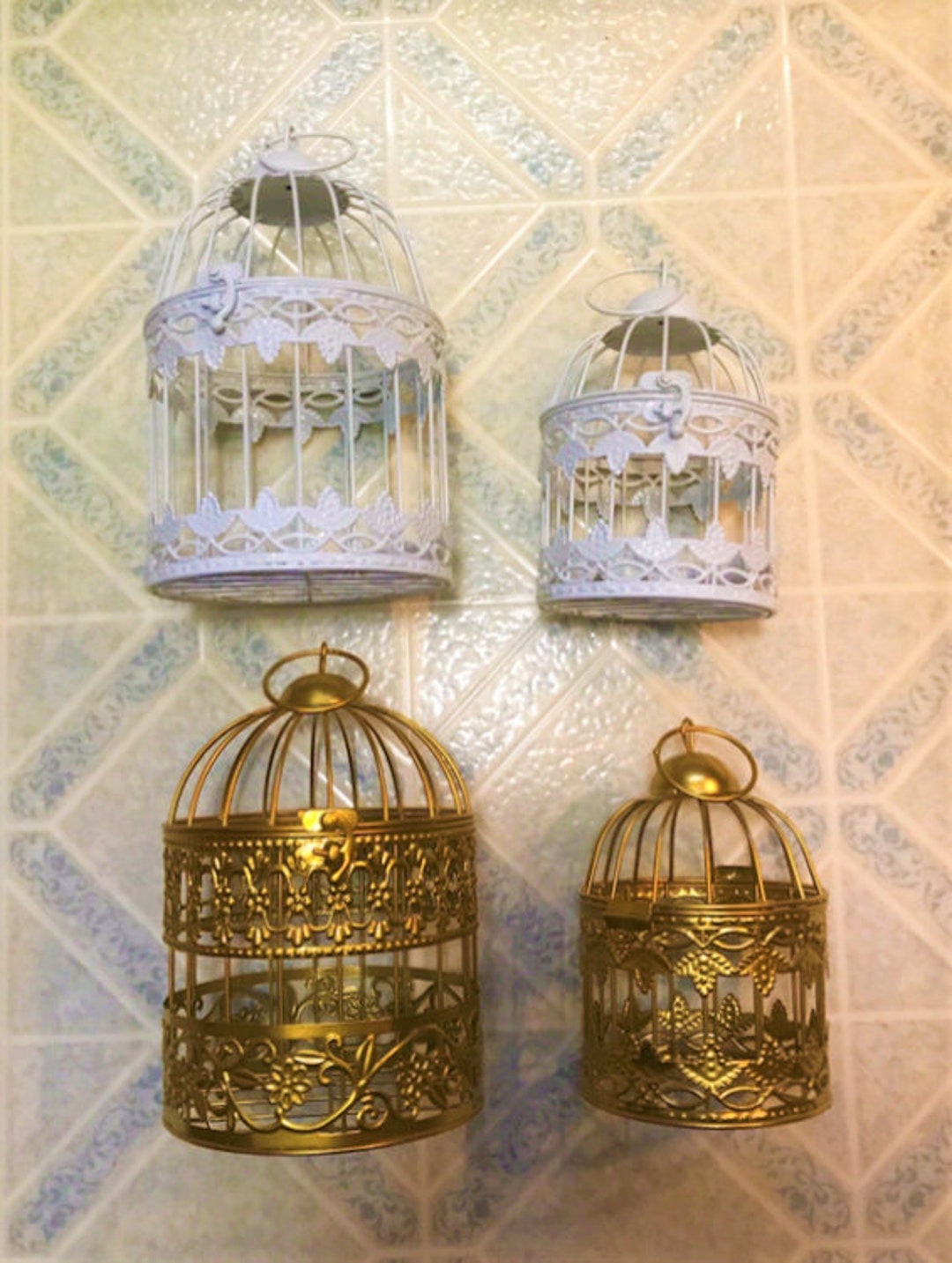 Gold & White Metal Bird Cages-3 Styles-3 Sizes-beautifully Crafted Decorative Bird Cages for ...