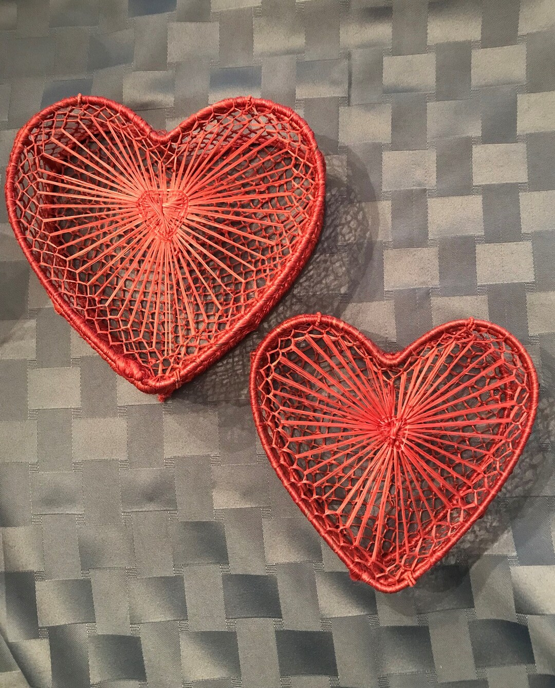 Abaca Heart Basket/boxes-straw-3 Colors-blue- Peach-rose/mauve-3 Sizes ...