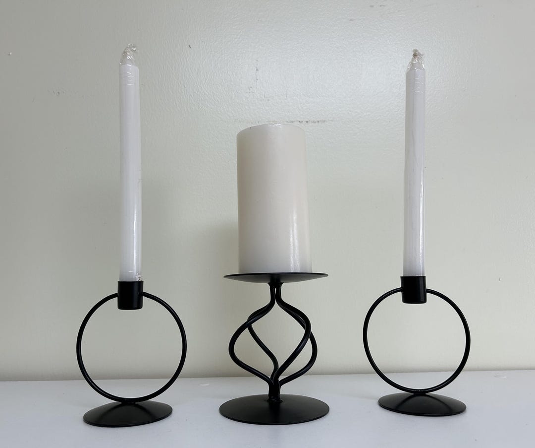 Metal Wrought Iron Black & White Cross Vintage Unity Candle Holders-3 ...