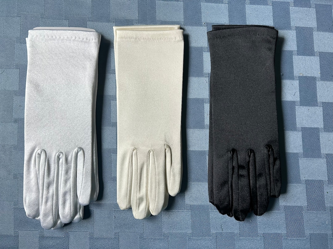 Short Black, Ivory & White Satin Adult Gloves-perfect for Prom-weddings ...