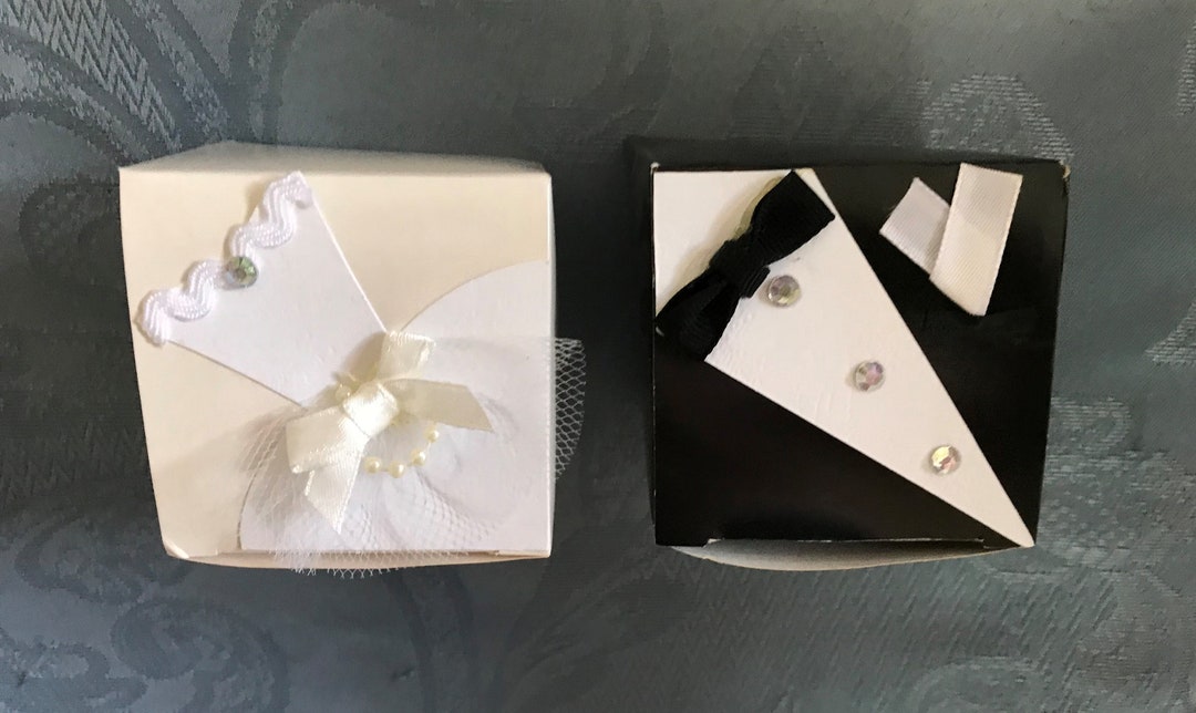 Bride & Groom Boxes-favor Bags-3-6 Pcs-bride Dress-tuxedo Style Box-bag ...