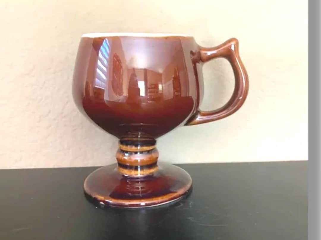 Vintage HALL POTTERY Set of 2 Brown Pedestal Coffee Mugs - USA Made - Etsy