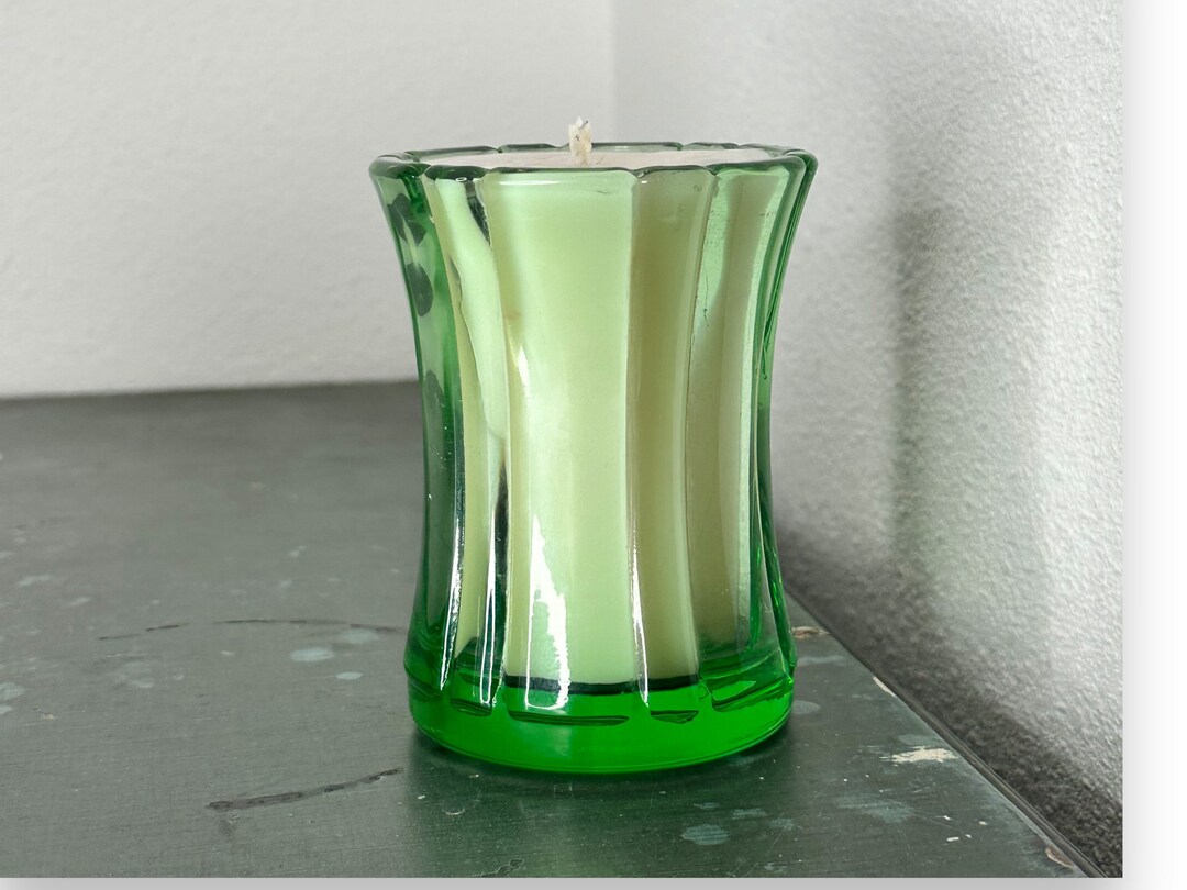 Handmade Candle in Mid Century Vaseline Glass Container - Etsy