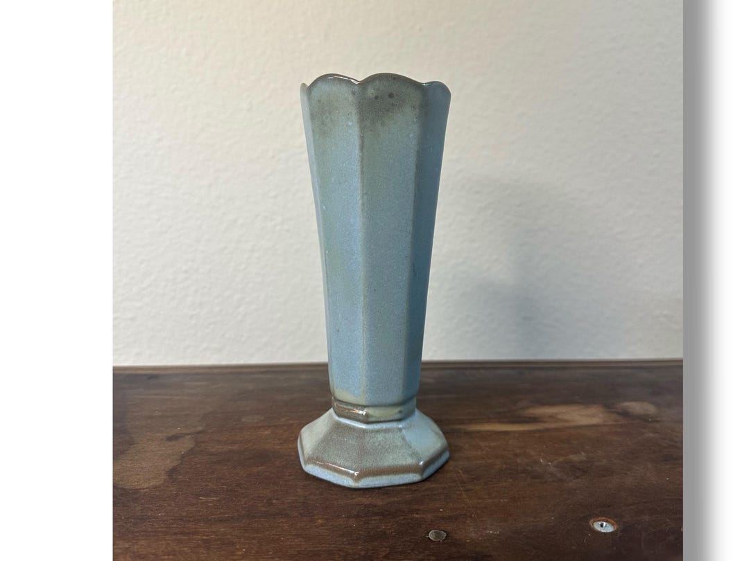 Vintage Frankoma Hand Made Pottery Prairie Blue Green #38 Vase Mid ...