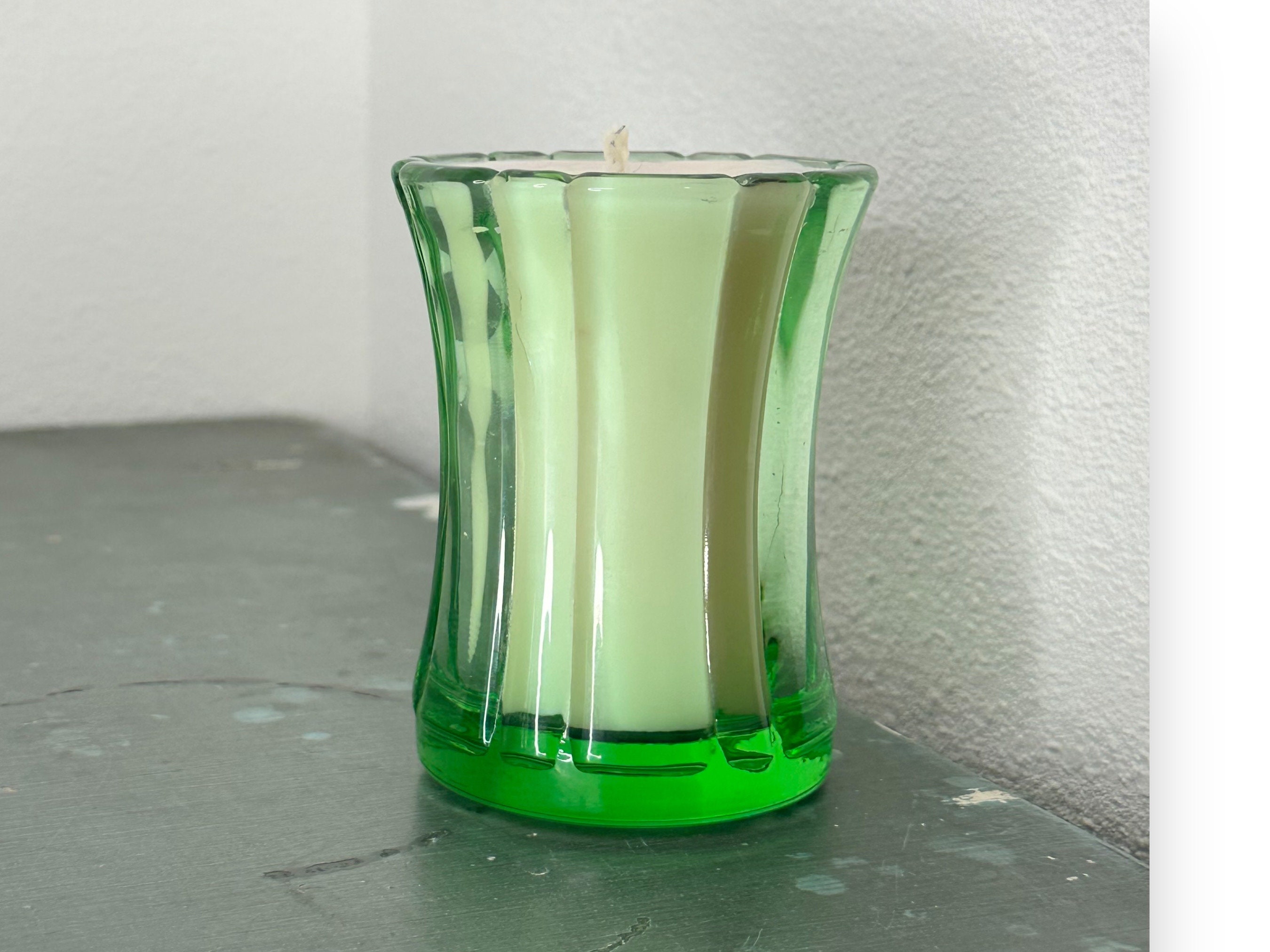 Handmade Candle in Mid Century Vaseline Glass Container - Etsy