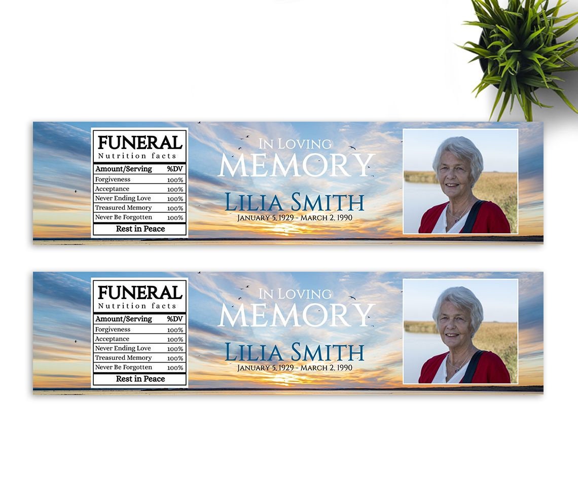 Beach Sunset Funeral Water Bottle Label Template (digital Download) - Etsy