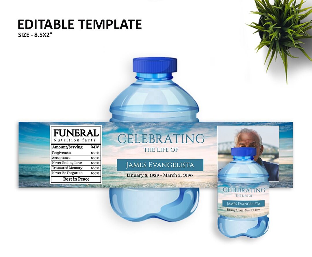 M001-funeral Water Bottle Label Beach Sunrise Templatefuneral - Etsy