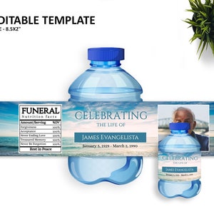 M001-funeral Water Bottle Label Beach Sunrise Templatefuneral - Etsy