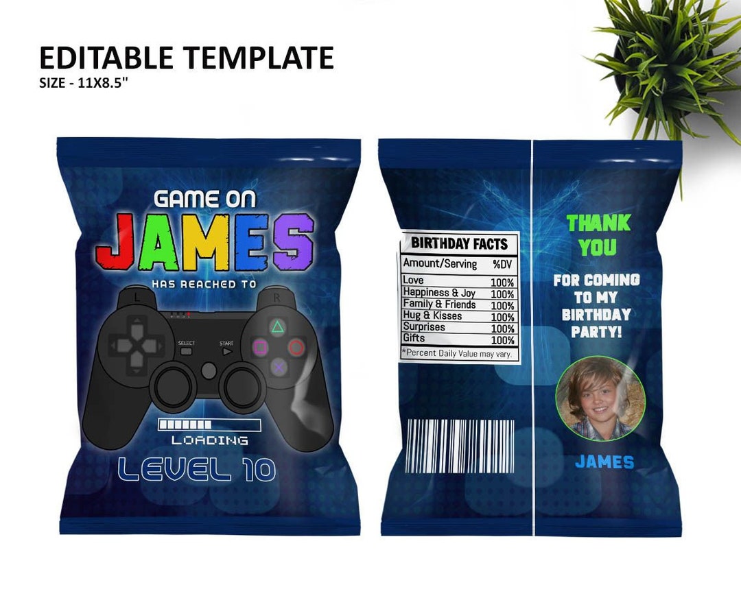 P004- Editable Video Game Chip Bag, Gamer Party, Chip Bag Printable ...