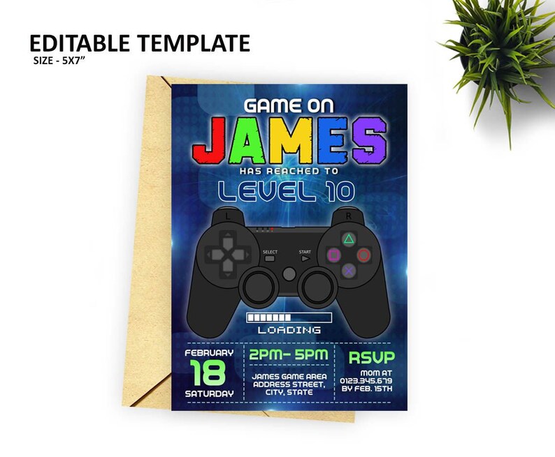 P004- Editable Video Game Invite, Gamer Party, Invite Printable, Gamer ...