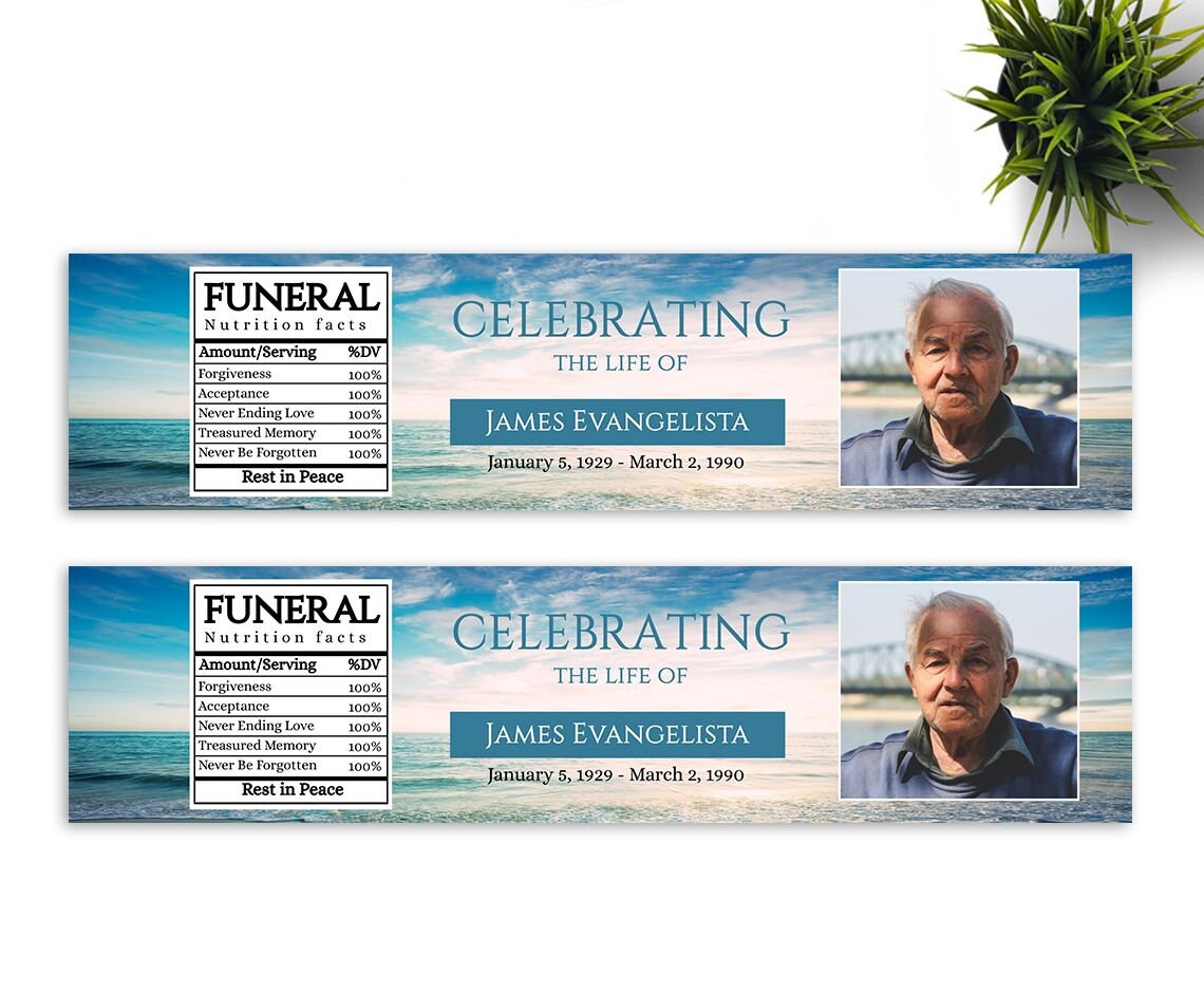 M001-funeral Water Bottle Label Beach Sunrise Templatefuneral - Etsy