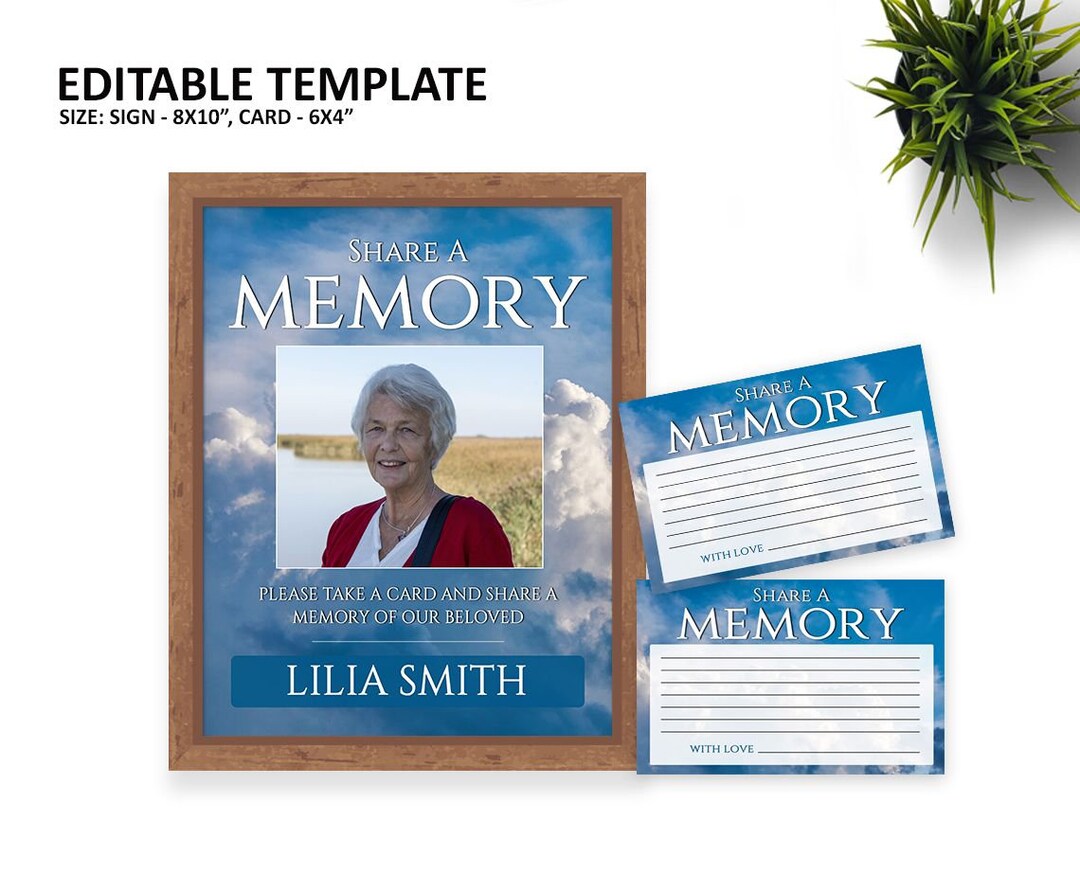 M003-funeral Share A Memory Sign and Card Blue Clouds Template ...