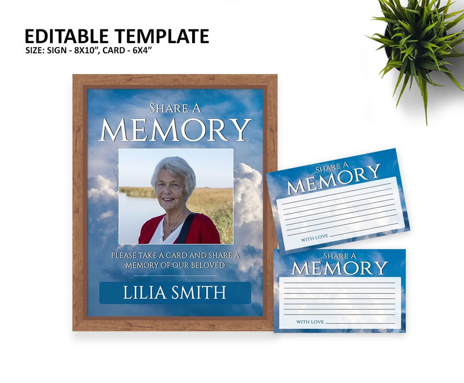 M003-funeral Share A Memory Sign and Card Blue Clouds Template ...