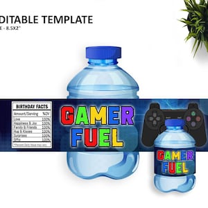 P004- Editable Video Game Water Bottle, Gamer Party, Water Bottle ...