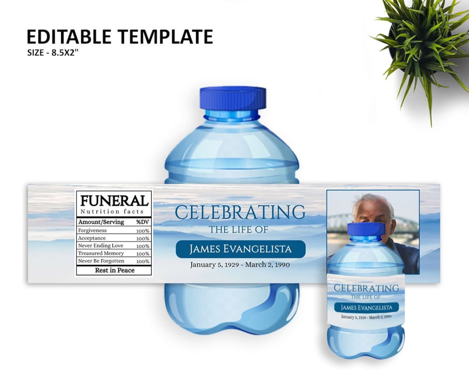 M009-funeral Water Bottle Label Mountain Template,funeral Water Bottle ...