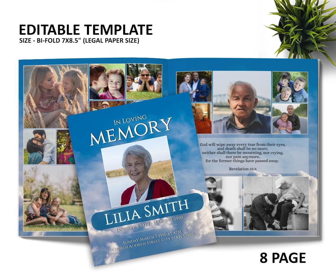 Funeral Program Blue Clouds Template 8 Page Funeral Program - Etsy
