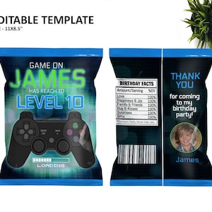 P003- Editable Video Game Chip Bag, Gamer Party, Chip Bag Printable ...