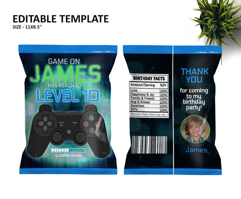 P003- Editable Video Game Chip Bag, Gamer Party, Chip Bag Printable ...