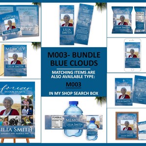 M003 4 Page Funeral Program Blue Clouds Template, 4 Page Funeral ...
