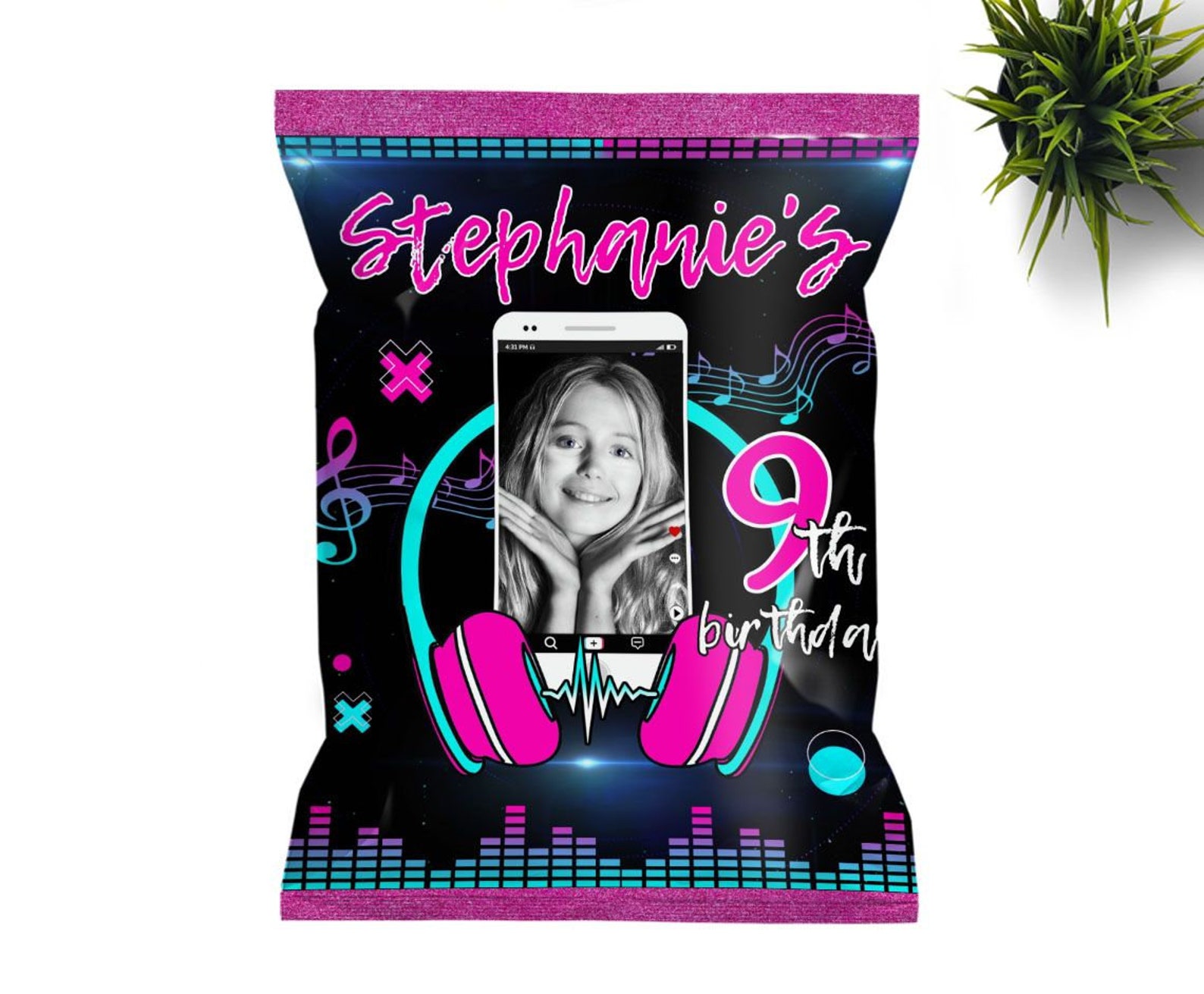 P001-editable Musical Pink Chip Bag, Musical Birthday,editable Chip Bag ...