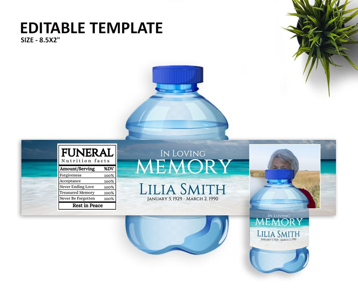 M008-funeral Water Bottle Label Beach Summer Template - Etsy