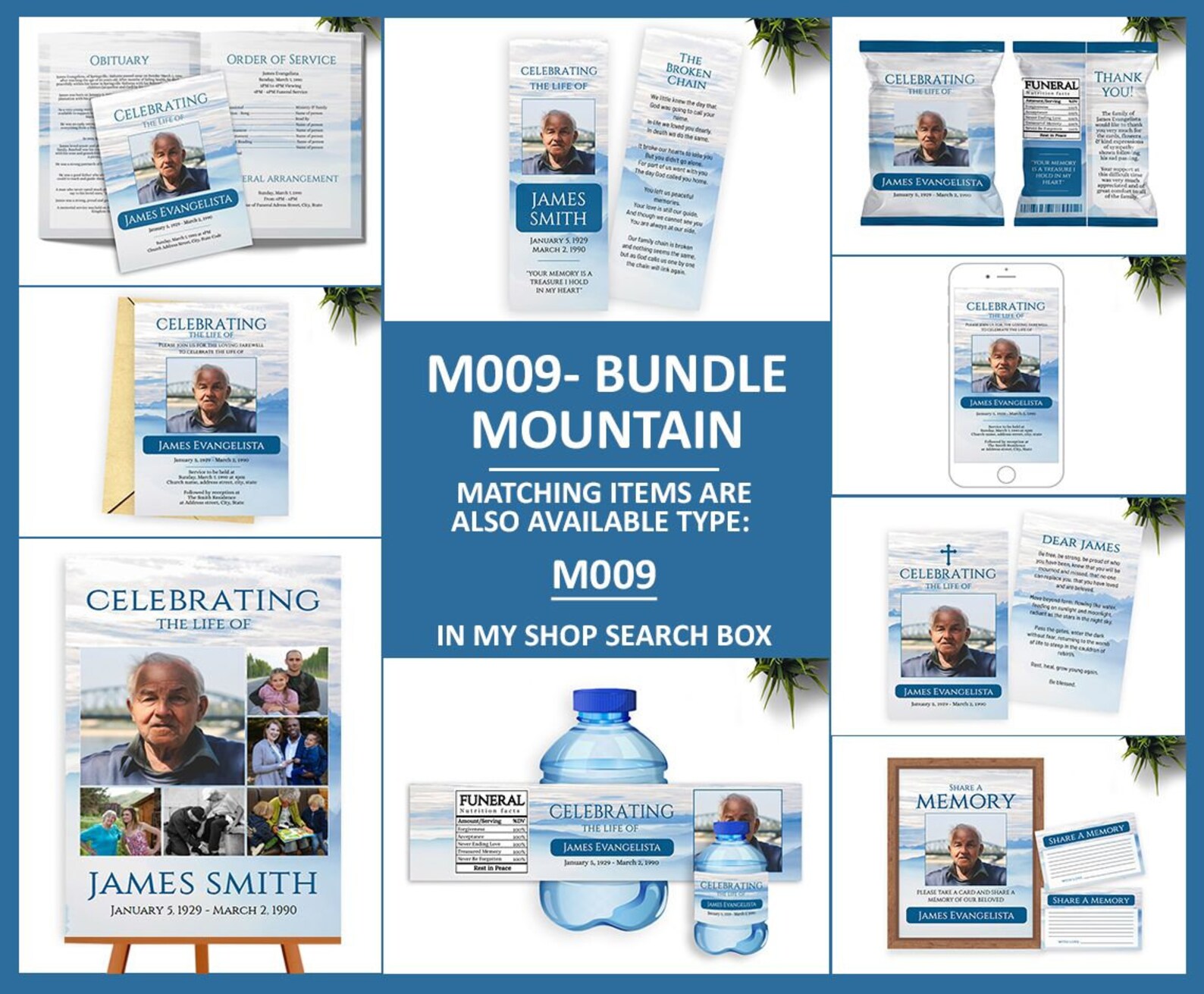 M009-funeral Water Bottle Label Mountain Templatefuneral - Etsy