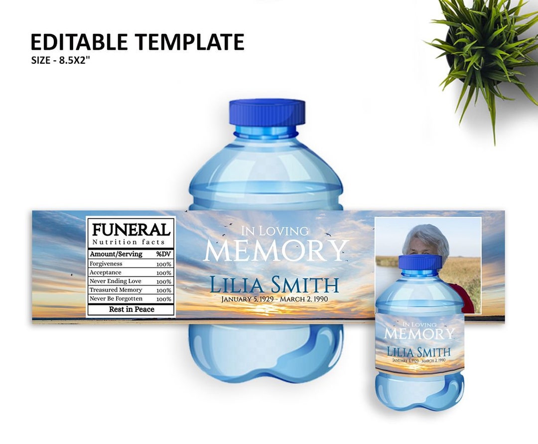 Beach Sunset Funeral Water Bottle Label Template (digital Download) - Etsy