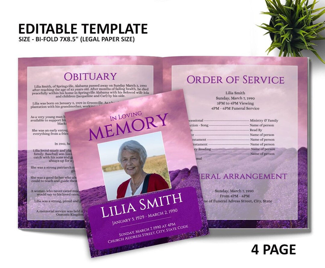 M006 4 Page - Funeral Program Lavender Template,funeral 4 Page Program ...