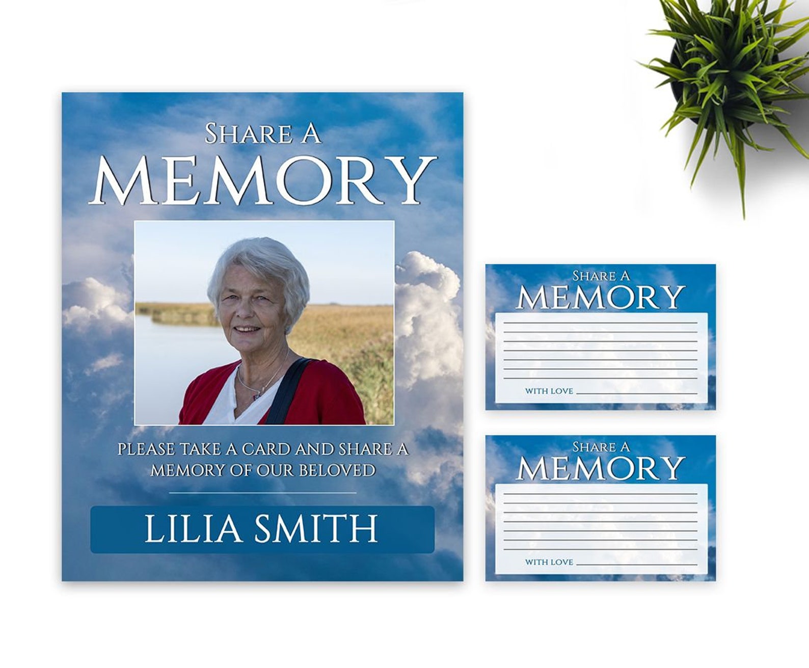 M003-funeral Share A Memory Sign and Card Blue Clouds - Etsy