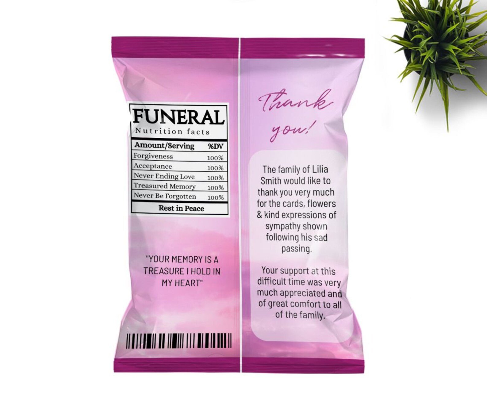 M002-funeral Chip Bag Pink Clouds Template,funeral Chip Bag, Editable ...