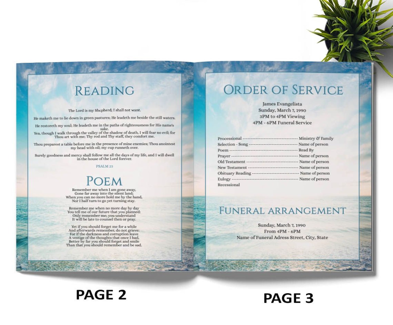 M001 8 Page Funeral Program Beach Sunrise Templatefuneral - Etsy