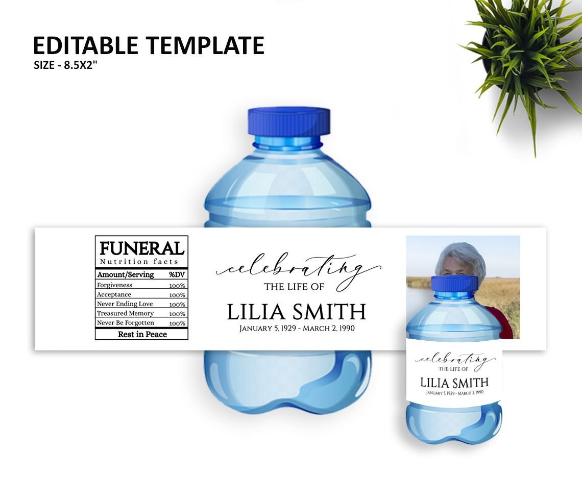 Minimalist Funeral Water Bottle Label Template (editable) - Etsy