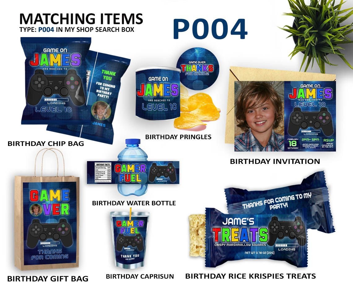 P004 Editable Video Game Chip Bag, Gamer Party, Chip Bag Printable ...