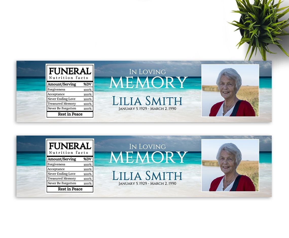M008-funeral Water Bottle Label Beach Summer Template | Etsy