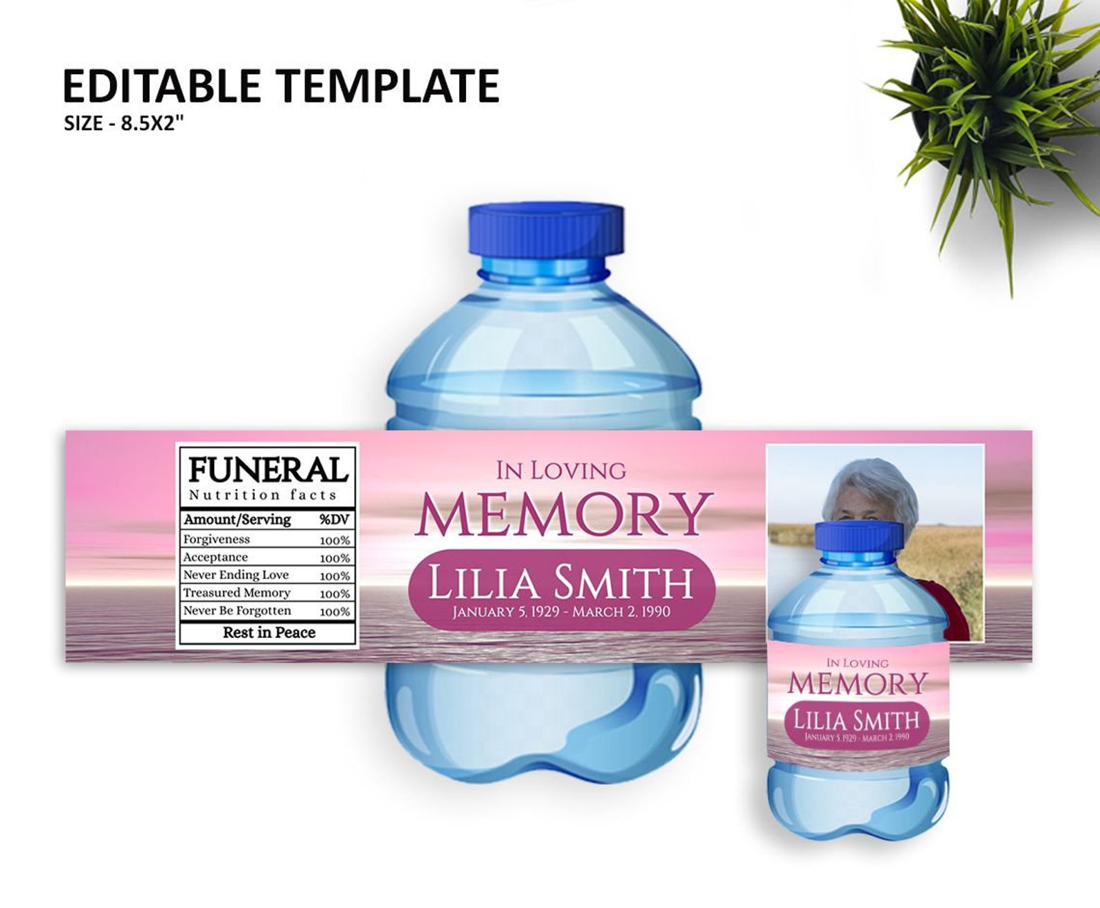 M007-funeral Water Bottle Label Pink Sunset Template, Pink Sunset Water ...