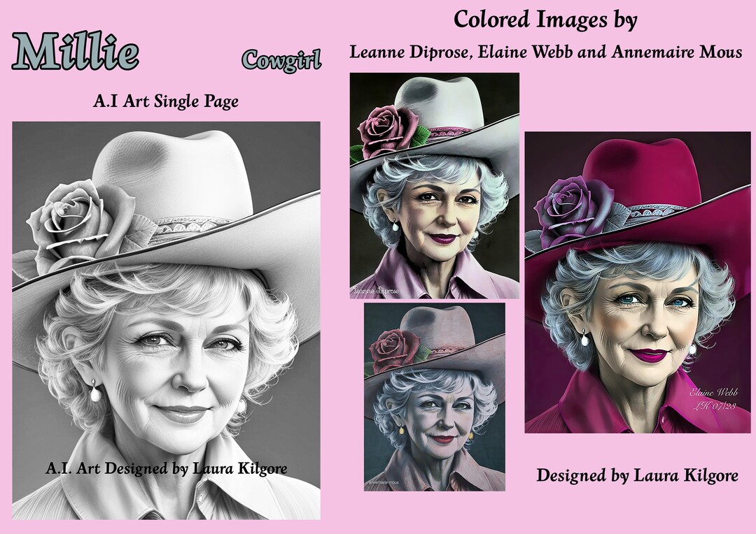 Millie Cowgirl Single Coloring Page in Greyscale in High Resolution 8.5 ...
