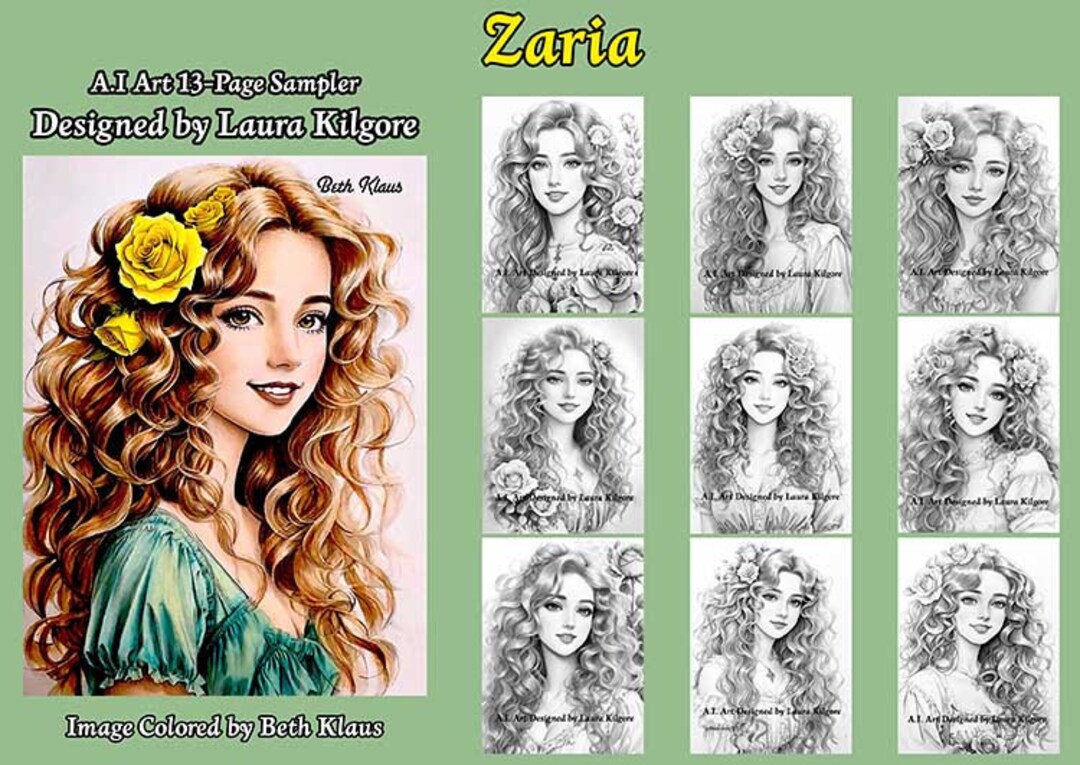 Zaria 13-page Coloring Sampler in Greyscale in High Resolution 8.5 X 11 ...