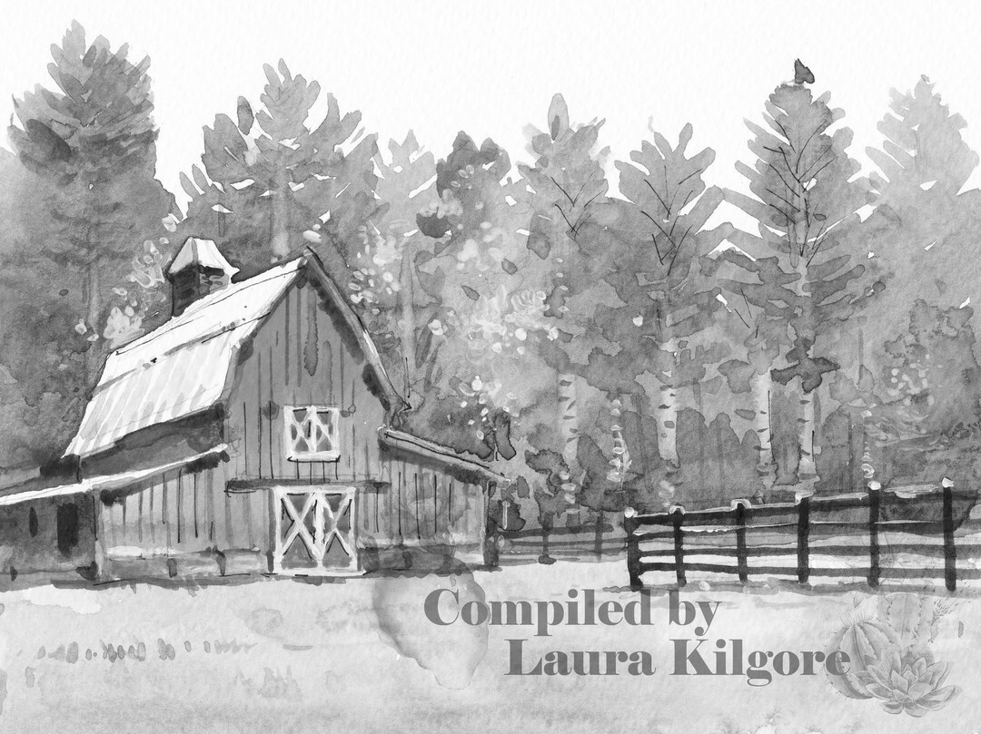 Country Red Barn Single Coloring Page in Greyscale From the Book ...