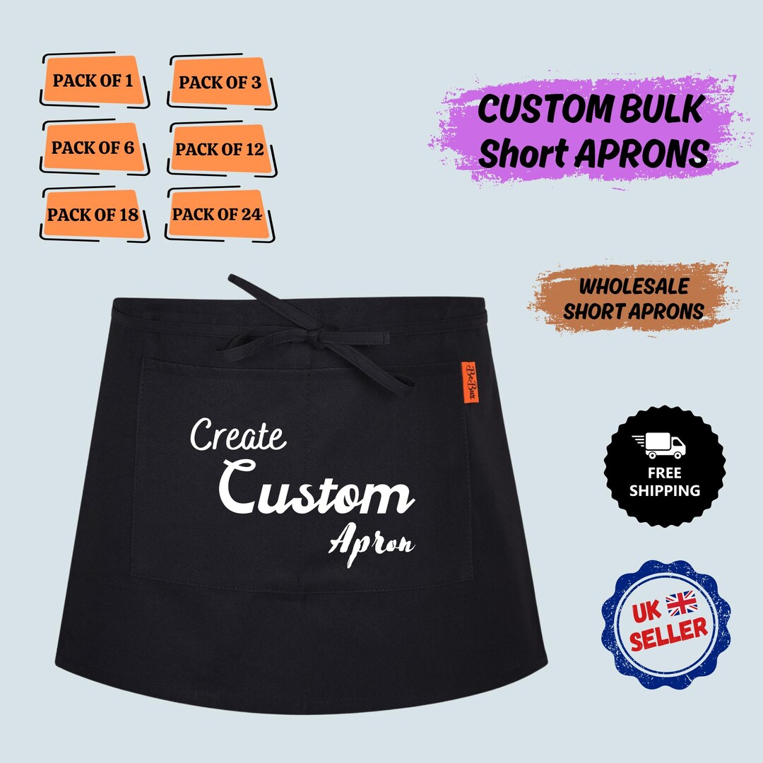 Personalised Short Bulk Apron With Pocket, Print Any Name Text or Logo ...