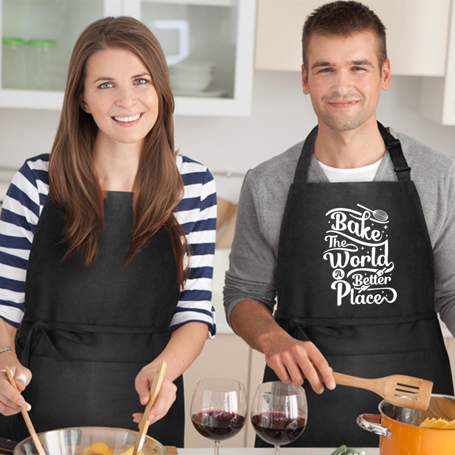 Bake the World Better A Place Aprons for Men Women Novelty Chef Kitchen ...
