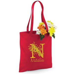 Custom Floral Gold Any Letter Initial Tote Bag, Personalised Alphabet ...